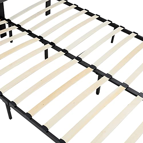 OPTOUGH Queen Size Upholstered Platform Bed Frame with Lights and Height Adjustable Headboard, Square Stitched Button Tech Cloth, No Box Spring Needed,Noise-Free,Grey