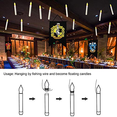 Halloween Decoration, Maigcal Floating Candles with Remote, Hanging Floating Taper Candles Flickering, Battery Operated Window Candles for Halloween Party Magic Scene Christmas Wedding