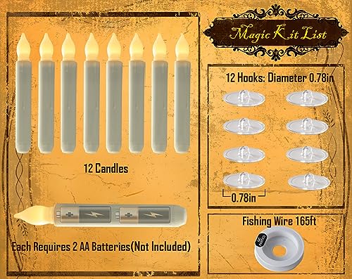 Halloween Decoration, Maigcal Floating Candles with Remote, Hanging Floating Taper Candles Flickering, Battery Operated Window Candles for Halloween Party Magic Scene Christmas Wedding