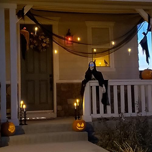 Halloween Decoration, Maigcal Floating Candles with Remote, Hanging Floating Taper Candles Flickering, Battery Operated Window Candles for Halloween Party Magic Scene Christmas Wedding