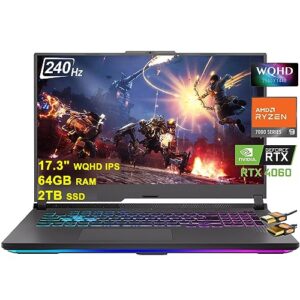 asus rog strix g17 g713 gaming laptop 17.3" wqhd ips 240hz amd 12-core ryzen 9 7845hx (beat i9-12900h) 64gb ram 2tb ssd geforce rtx 4060 8gb usb-c rgb backlit fast charging win11 black + hdmi cable