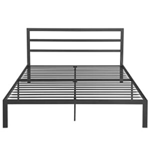 HAUSHECK Queen Size Metal Bed Frame with Headboard & 10.8" Height Under Storage Space, Noise Free Bed Frames for Kids, Teen, Adults with Strong Slat Support, Mattress Foundation, No Box Spring Needed