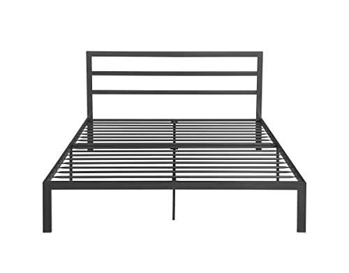 HAUSHECK Queen Size Metal Bed Frame with Headboard & 10.8" Height Under Storage Space, Noise Free Bed Frames for Kids, Teen, Adults with Strong Slat Support, Mattress Foundation, No Box Spring Needed