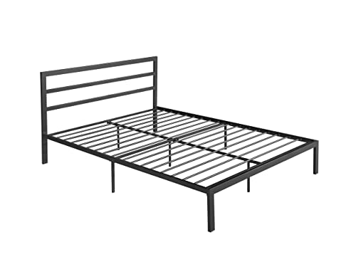 HAUSHECK Queen Size Metal Bed Frame with Headboard & 10.8" Height Under Storage Space, Noise Free Bed Frames for Kids, Teen, Adults with Strong Slat Support, Mattress Foundation, No Box Spring Needed