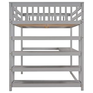 BIADNBZ Full Size Loft Bed with Desk Underneath and Storage Shelves, Wooden Versatile High LoftBed Frame for Kids Teens Adults Bedroom Dorm, Gray