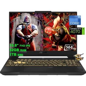 asus tuf f15 gaming laptop 15.6" fhd 144hz 12th generation intel 14-core i7-12700h (beat i9-11950h) 32gb ram 1tb ssd geforce rtx 4070 8gb graphic backlit thunderbolt 4 usb-c win11 grey + hdmi cable