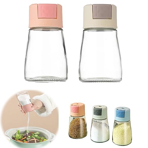 2 Pcs Adjustable Salt and Pepper Shakers,Spice Dispenser ，Glass Salt Dispenser,Each Press 0.5g Salt Healthy Intake (A)