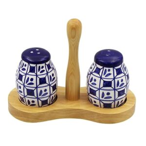 hand-painted portuguese pottery clay terracotta blue salt & pepper shaker set