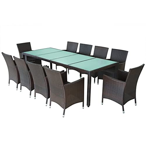 TCSGURK Patio Dining Set, Outdoor Patio Furniture Sets, Rectangular Glass Top Dining Table and Chairs with Cushions (Color : Brown, Size : 98.4" x 39.4" x 29.1")