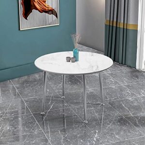 ginxesh white round marble dining table for 4,45'' modern imitation marble grain top kitchen table with 4 metal legs,circle dinner table for dining room,living room,home,office