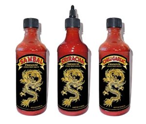 underwood ranches new dragon collection with dragon sriracha, chili garlic, and sambal