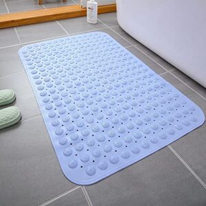 scceatti bathroom rugs quick drying bath mat 32 x 16 light blue bathroom floor mat shower mat extra large non slip mat for elderly & kids bathroom drain holes strong suction cups for bathroom floor