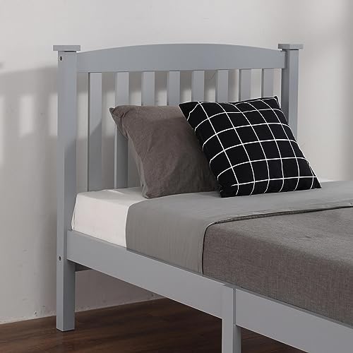 KRHINO Cap Vertical Bed Double Platform Bed Frame with slatted headboard Wooden Bed Frame with footrest, Supported by 12 Wooden slats, no Spring Box Required (White) 灰色