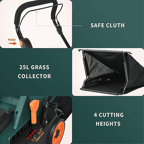 40V Lawn Mower Battery Powered, 13-Inch Cordless Rotary Mowers, 25Amp Push Grass Cutter with 7 Gal. Grass Catcher, 4Ah Battery& Charger