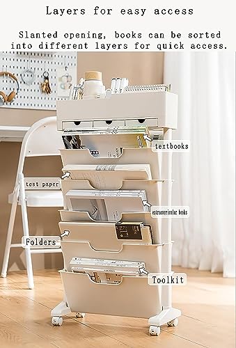 EFLALYHG Multifunctional Bookshelf, Mini Detachable Cart with Universal Wheels, Six-Tier Rolling Cart, Book Storage Organizer for Kitchen, Bathroom, Living Room, Office,Pink