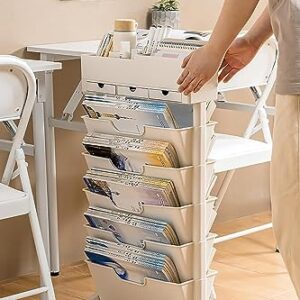 EFLALYHG Multifunctional Bookshelf, Mini Detachable Cart with Universal Wheels, Six-Tier Rolling Cart, Book Storage Organizer for Kitchen, Bathroom, Living Room, Office,Pink