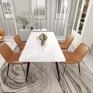 AmoUnico White Dining Table, Rectangular 63" Kitchen Table with Marble Sintered Stone Table Top and Metal Legs, Modern Dining Room Table for 6, Slate Dinner Table for Living Room or Office, Table Only