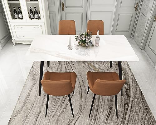 AmoUnico White Dining Table, Rectangular 63" Kitchen Table with Marble Sintered Stone Table Top and Metal Legs, Modern Dining Room Table for 6, Slate Dinner Table for Living Room or Office, Table Only