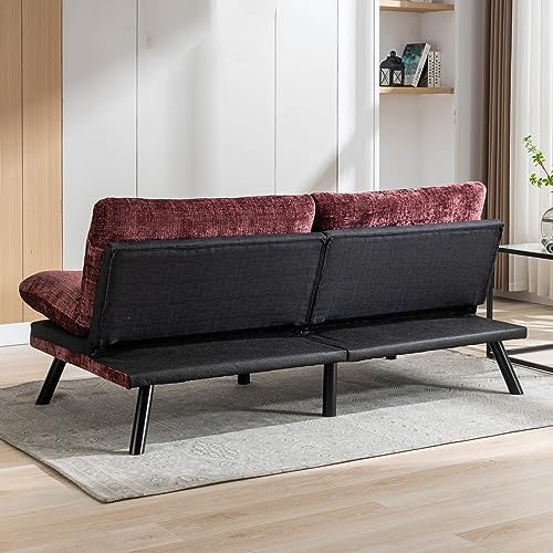 Modern Futon Loveseat Sofa Couch,71”Convertible Futons Sofa Bed for Compact Living Space,Adjustable Couch with Metal Legs,Upholstered Lounge Love Seat Bed for Living Room, Bedroom (Wine Red)