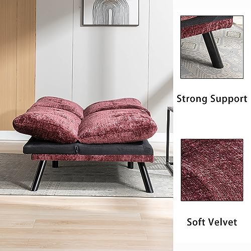 Modern Futon Loveseat Sofa Couch,71”Convertible Futons Sofa Bed for Compact Living Space,Adjustable Couch with Metal Legs,Upholstered Lounge Love Seat Bed for Living Room, Bedroom (Wine Red)