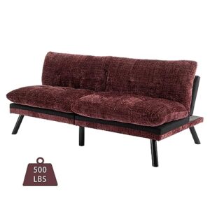 Modern Futon Loveseat Sofa Couch,71”Convertible Futons Sofa Bed for Compact Living Space,Adjustable Couch with Metal Legs,Upholstered Lounge Love Seat Bed for Living Room, Bedroom (Wine Red)