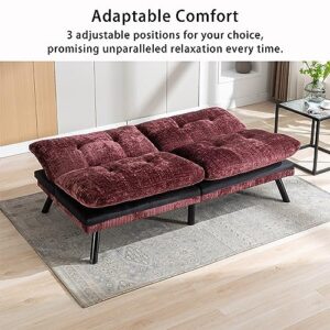 Modern Futon Loveseat Sofa Couch,71”Convertible Futons Sofa Bed for Compact Living Space,Adjustable Couch with Metal Legs,Upholstered Lounge Love Seat Bed for Living Room, Bedroom (Wine Red)