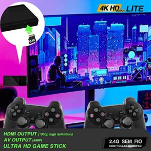 Upgrade Plug and Play Wireless Retro Game Console, Nostalgia Video Game Stick 4K 10000+ Games Built-in, 9 Classic Emulators, 64G, with Dual 2.4GHz Wireless Controllers Black