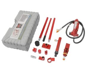 porta power kit hydraulic ram 4 ton body jack auto body repair tools portable autobody frame repair kit 15piece kit with storage case, 5ft/1.5 m oil hose, red