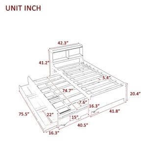 BIADNBZ Twin Bed with Trundle and Drawers,Wooden Bedframe with Storage Headboard,Bookcase for Kids Teens,No Box Spring Needed,Gray