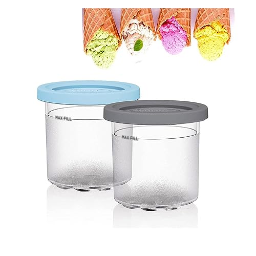 EVANEM 2/4/6PCS Creami Deluxe Pints, for Ninja Creami Ice Cream Maker,16 OZ Ice Cream Container Airtight and Leaf-Proof Compatible NC301 NC300 NC299AMZ Series Ice Cream Maker,Gray+Blue-2PCS