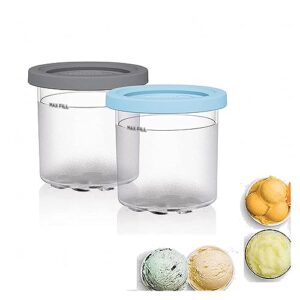 evanem 2/4/6pcs creami pints, for ninja creami cups,16 oz ice cream pint cooler dishwasher safe,leak proof for nc301 nc300 nc299am series ice cream maker,gray+blue-2pcs