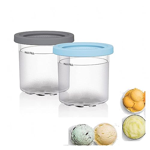 EVANEM 2/4/6PCS Creami Pints, for Ninja Creami Cups,16 OZ Ice Cream Pint Cooler Dishwasher Safe,Leak Proof for NC301 NC300 NC299AM Series Ice Cream Maker,Gray+Blue-2PCS