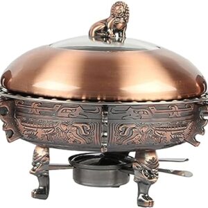 Round Chafing Dish Set for Wedding Banquets Party, Stainless Steel Chafing Buffet Server Warming Tray, with Food Pan, Frame, Lid and Fuel Holder (Color : Red Copper, Size : 30cm)