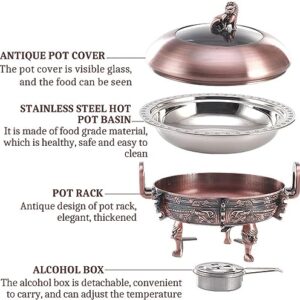 Round Chafing Dish Set for Wedding Banquets Party, Stainless Steel Chafing Buffet Server Warming Tray, with Food Pan, Frame, Lid and Fuel Holder (Color : Red Copper, Size : 30cm)