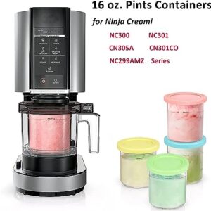 EVANEM 2/4/6PCS Creami Deluxe Pints, for Ninja Creami Deluxe,16 OZ Ice Cream Pints Cup Safe and Leak Proof for NC301 NC300 NC299AM Series Ice Cream Maker,Pink+Blue-6PCS