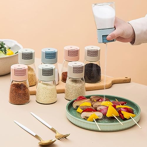 Salt and Pepper Shakers Precise Quantitative Push Type, 0.5g Quantitative Seasoning Bottle with Label (2PCS-A)