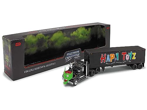 Western Star Truck with Green Goblin Head and 40' Vintage Trailer Happy Toyz Black Maximum Overdrive (1986) Movie 1/64 Diecast Model by DCP/First Gear 60-1503