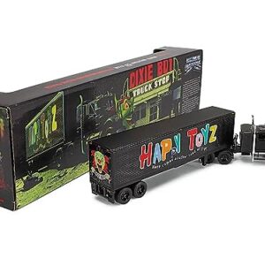 Western Star Truck with Green Goblin Head and 40' Vintage Trailer Happy Toyz Black Maximum Overdrive (1986) Movie 1/64 Diecast Model by DCP/First Gear 60-1503