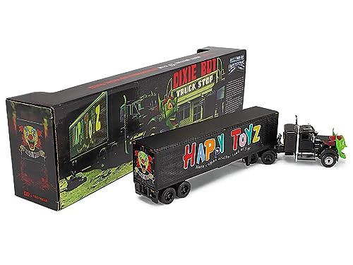 Western Star Truck with Green Goblin Head and 40' Vintage Trailer Happy Toyz Black Maximum Overdrive (1986) Movie 1/64 Diecast Model by DCP/First Gear 60-1503