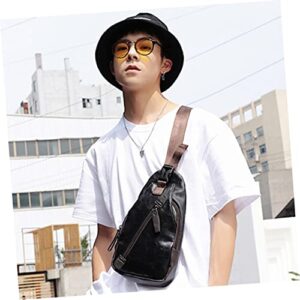 VANZACK Men's Backpack Leather Crossbody Bags Leather Fanny Pack Leather Crossbody Bags for Men Crossbody Bag for Boys Backpack Sling Bag Multipurpose Sling Bag Black Pu Fabric Suspenders