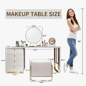 Larmliss Vanity Dresser with Mirror, 4 Drawers Makeup Table, Dressing Table Set with Stool & Cabinet, for Bedroom