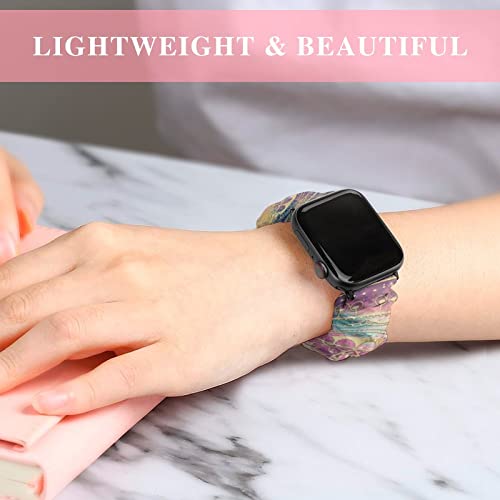 Stylish Gold Mandala Watercolor & Nebula Colorful Compatible for Apple Watch Band 38/40/41mm,42/44/45mm Cloth Pattern Polyester Elastic Women Breathable Scrunchy Bands for IWatch Series SE 8 7 6 5 4 3