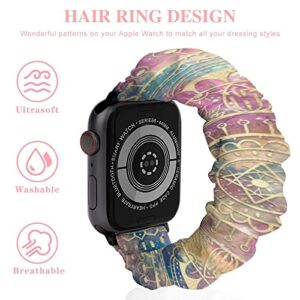 Stylish Gold Mandala Watercolor & Nebula Colorful Compatible for Apple Watch Band 38/40/41mm,42/44/45mm Cloth Pattern Polyester Elastic Women Breathable Scrunchy Bands for IWatch Series SE 8 7 6 5 4 3