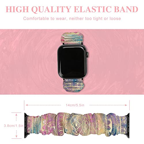 Stylish Gold Mandala Watercolor & Nebula Colorful Compatible for Apple Watch Band 38/40/41mm,42/44/45mm Cloth Pattern Polyester Elastic Women Breathable Scrunchy Bands for IWatch Series SE 8 7 6 5 4 3