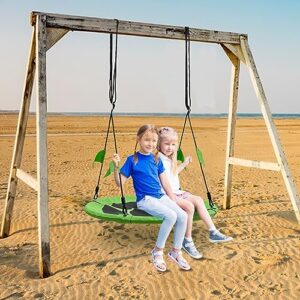 Outdoor Saucer Tree Swing,Saucer Tree Swing for Kids Adults 900D Oxford Waterproof with 2pcs Tree Hanging Straps Steel Frame,Outdoor Flying Swing for Playground and Backyard (Green)