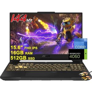 asus tuf f15 gaming laptop 15.6" fhd ips 144hz 12th gen intel 14-core i7-12700h processor >i9-11950h 16gb ram 512gb ssd geforce rtx 4060 8gb graphic backlit thunderbolt4 usb-c win11 gray + hdmi cable