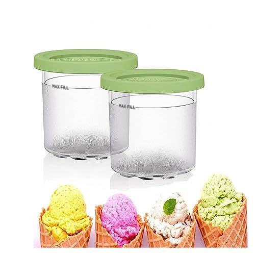 EVANEM 2/4/6PCS Creami Deluxe Pints, for Creami Ninja Ice Cream Deluxe,16 OZ Creami Containers Bpa-Free,Dishwasher Safe for NC301 NC300 NC299AM Series Ice Cream Maker,Green-4PCS