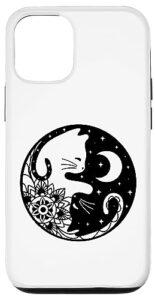 iphone 13 black white yin yang moon mandala cat owner pet lover case