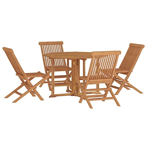 Camerina 5 Piece Folding Patio Dining Set Outdoor Patio Dining Set Outdoor Patio Furniture Patio Set Patio Table and Chairs Set Solid Wood Teak 3096573