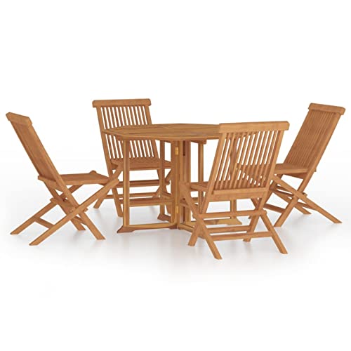 Camerina 5 Piece Folding Patio Dining Set Outdoor Patio Dining Set Outdoor Patio Furniture Patio Set Patio Table and Chairs Set Solid Wood Teak 3096573